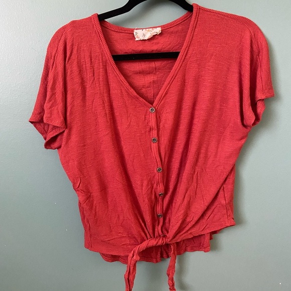 Pink Rose | Tops | Burnt Orange Top With Buttons And Tie | Poshmark